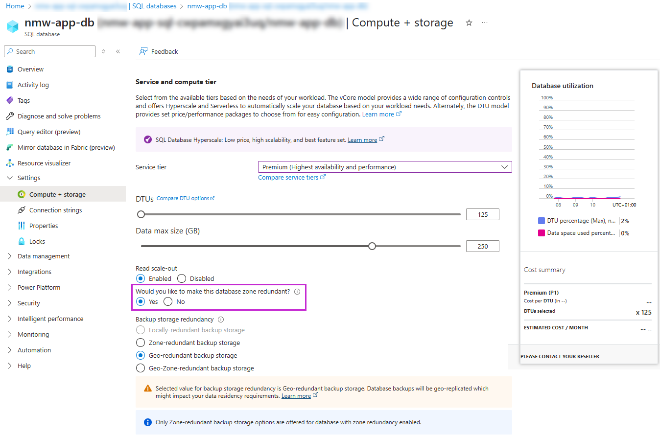 Configure The Sql Database For Zone Resilient Mode Nerdio Manager For Enterprise